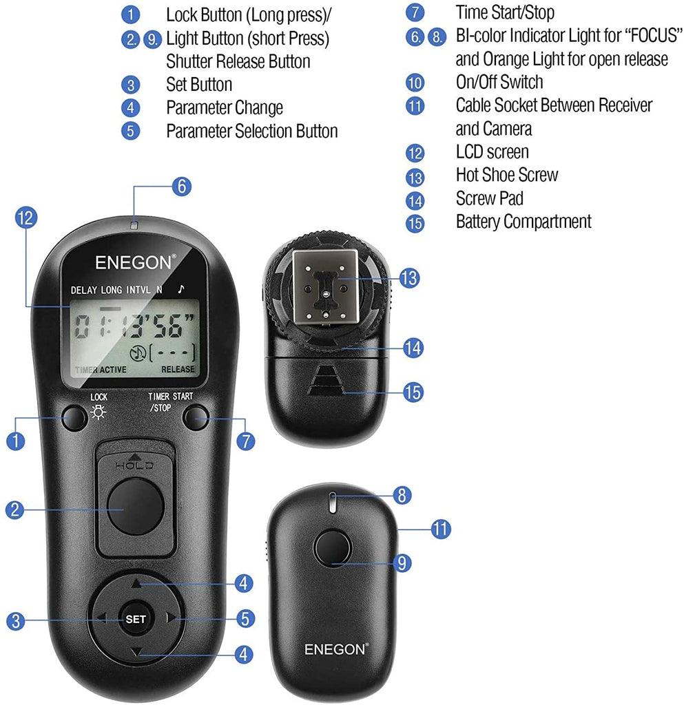 Wireless Intervalometer Remote Shutter Release Control Timer - ENEGON